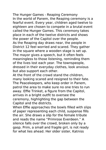 Year 6 Newspaper Report- The Hunger Games Reaping Ceremony | Teaching ...