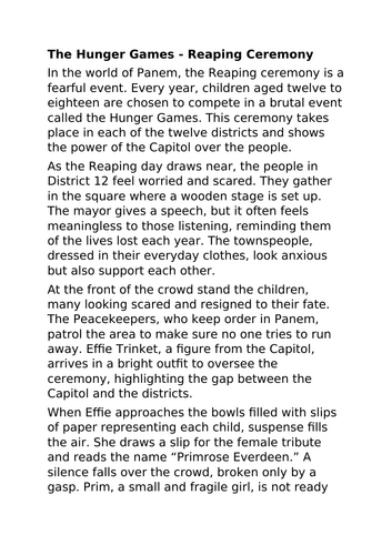 Year 6 Newspaper Report- The Hunger Games Reaping Ceremony | Teaching ...