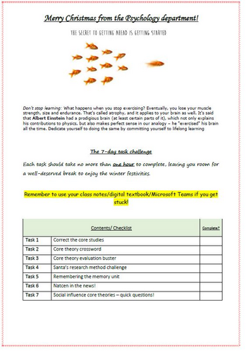 OCR GCSE Psychology Christmas Booklet 2024 | Teaching Resources