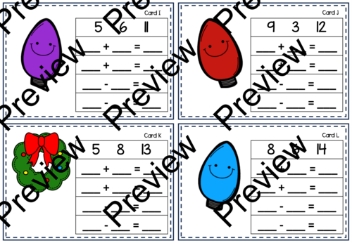 Christmas Math Fact Families - December - Winter - Addition Subtraction ...