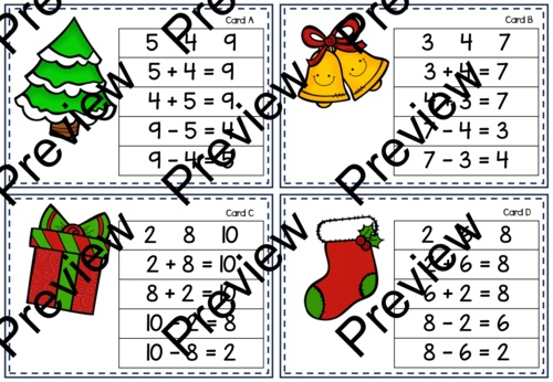 Christmas Math Fact Families - December - Winter - Addition Subtraction ...