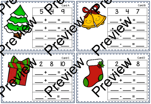 Christmas Math Fact Families - December - Winter - Addition Subtraction ...