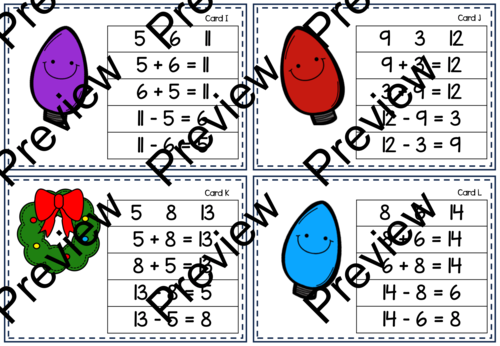 Christmas Math Fact Families - December - Winter - Addition Subtraction ...