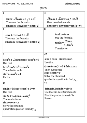 Trigonometric Equations - Coloring Activity/Color by Code | Teaching ...