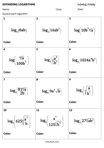 Expanding Logarithms - Coloring Activity/Color by Code | Teaching Resources