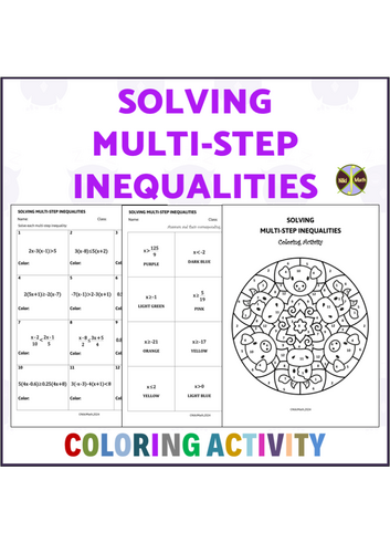 Solving Multi-Step Inequalities - Coloring Activity/Color by Code ...