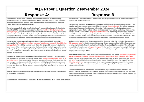 AQA Paper 1 November 2024 Model Answers | Teaching Resources