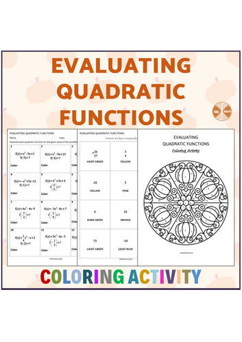 Evaluating Quadratic Functions - Coloring Activity/Color by Code | Teaching Resources