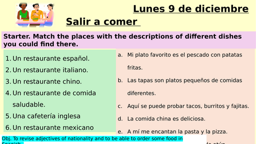 2.2G Salir a comer. AQA GCSE Spanish Oxford | Teaching Resources