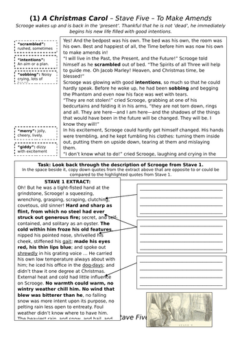 A Christmas Carol LA Extract Booklet (STAVE 5) | Teaching Resources