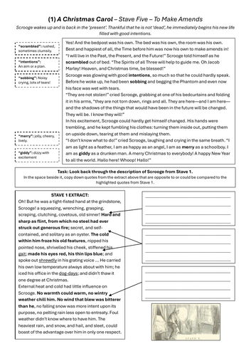 A Christmas Carol LA Extract Booklet (STAVE 5) | Teaching Resources