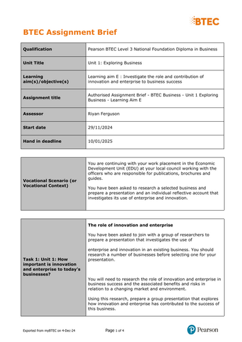 BTEC Business Unit 1: Exploring Business | Teaching Resources