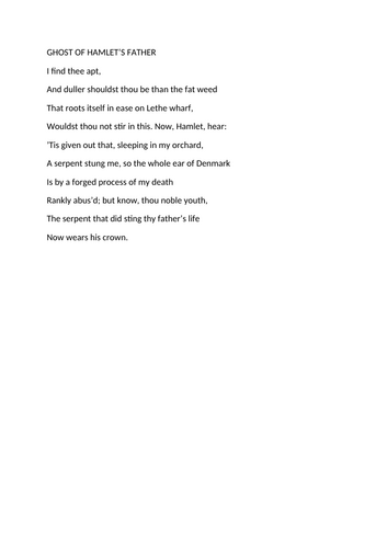 Lesson 5: Hamlet Act 1, Scene 5 | Teaching Resources