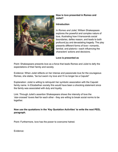 Romeo and Juliet - Love: Key Quotation Activities and Essay | Teaching ...