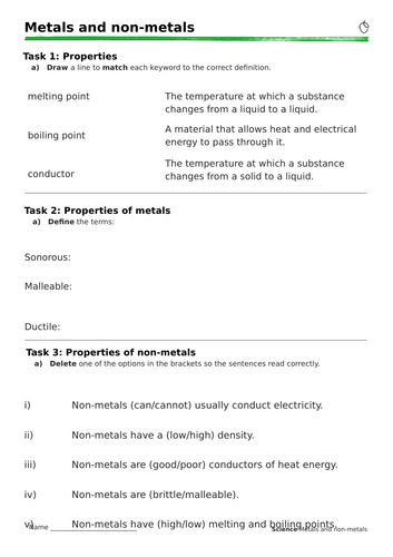 Metals and non metals - Year 9 | Teaching Resources