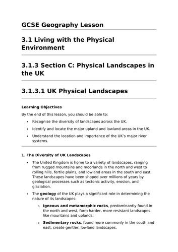 PHYSICAL LANDSCAPES - AQA GCSE Geography Lesson Bundle | Teaching Resources