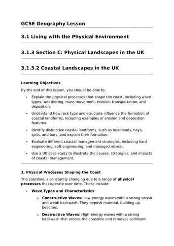 PHYSICAL LANDSCAPES - AQA GCSE Geography Lesson Bundle | Teaching Resources PHYSICAL LANDSCAPES - AQA GCSE Geography Lesson Bundle | Teaching Resources