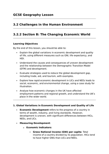 The Changing Economic World - GCSE Geography Lesson | Teaching Resources