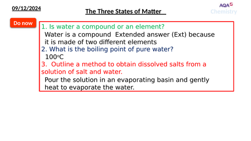 AQA States of matter and state symbols (C3.1 kerboodle) | Teaching ...
