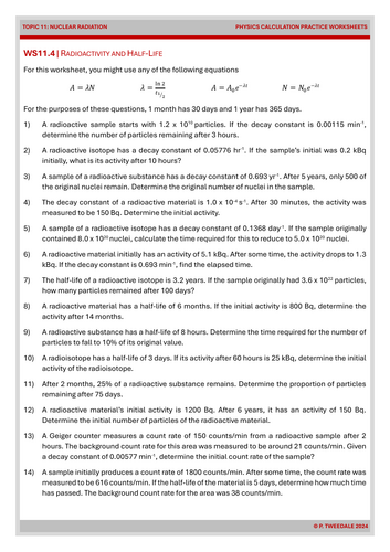 Radioactivity: Activity and Half-Life Calculations | Teaching Resources