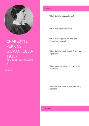 AQA ALevel Politics Feminism key Thinker Sheets | Teaching Resources