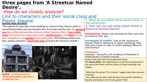 OCR A level English Literature A Streetcar Named Desire' coursework SOW ...