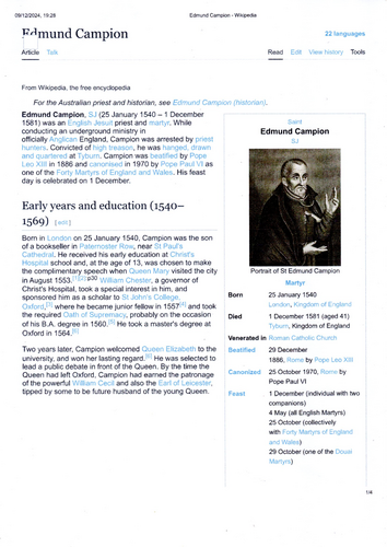 Edmund Campion (1540-1581) English Jesuit priest and martyr | Teaching ...