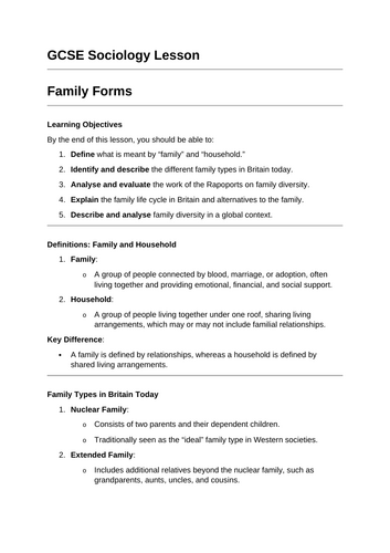 FAMILIES - GCSE Sociology Lesson Bundle | Teaching Resources