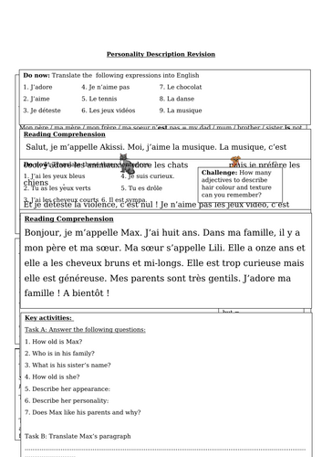 French cover KS3- independent booklet work (simple French) | Teaching ...
