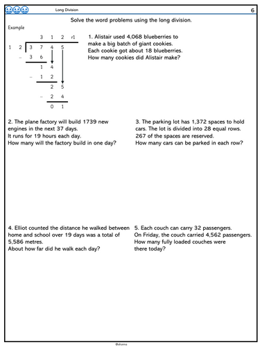 Long Division word problems Higher | Teaching Resources