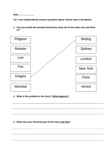 Emma Jane's Aeroplane Comprehension | Teaching Resources