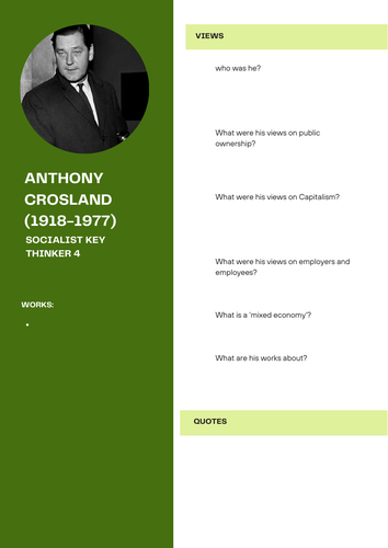 AQA ALevel Politics Socialism Key Thinker Sheets | Teaching Resources