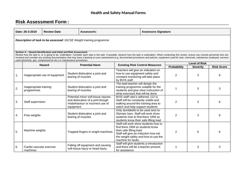 PE Risk Assessments Physical Education | Teaching Resources