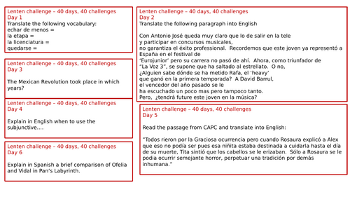 A Level Spanish Lenten Challenge | Teaching Resources