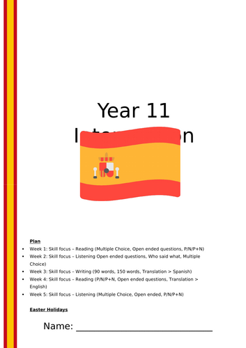 GCSE Spanish Grade 9-7 Intervention Booklet | Teaching Resources