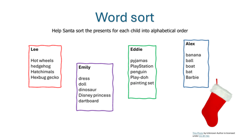 Help Santa sort the presents into alphabetical order | Teaching Resources