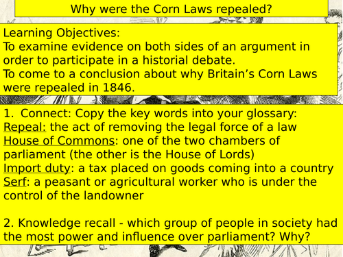 Why were the Corn Laws repealed | Teaching Resources