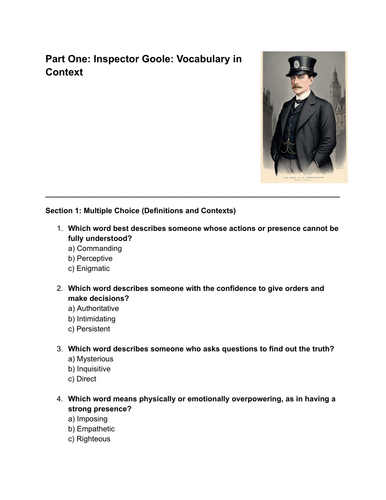 An Inspector Calls: Inspector Goole - Key Vocabulary for SEN and ESL ...