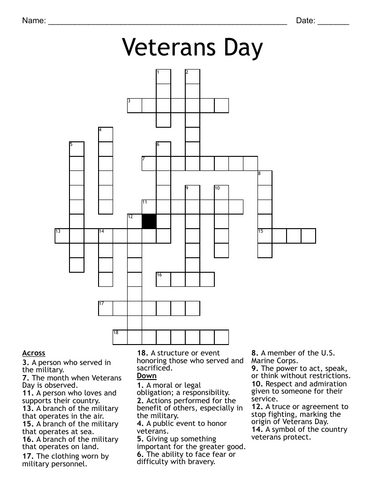 THE ORIGIN OF Veterans Day Crossword puzzle | Teaching Resources