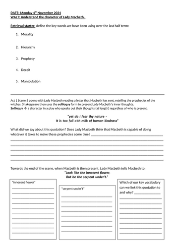 Macbeth Act 1 Worksheets | Teaching Resources