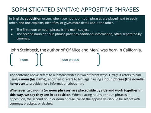 Sophisticated Syntax - Appositive Phrases | Teaching Resources