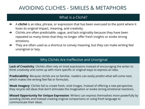 Avoiding Cliches (Similes & Metaphors) | Teaching Resources