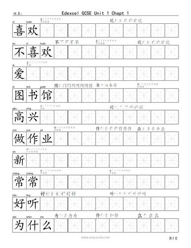 GCSE Mandarin Character Practise Sheet - Unit 1 | Teaching Resources