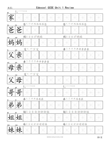 GCSE Mandarin Character Practise Sheet - Unit 1 | Teaching Resources
