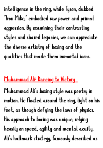 GCSE/IGCSE Compare & contrast the boxing styles of two legendary boxers ...