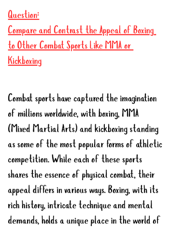 GCSE English: Compare & contrast the appeal of boxing to other combat ...