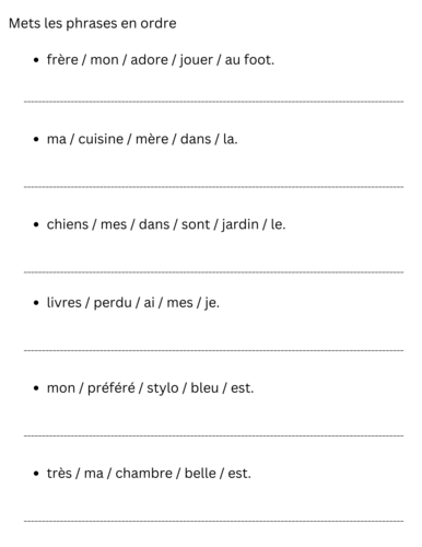 Exercices sur Mon, Ma et Mes in french exercises | Teaching Resources