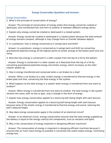 Energy conservation KS4 worksheet questions and answers | Teaching ...