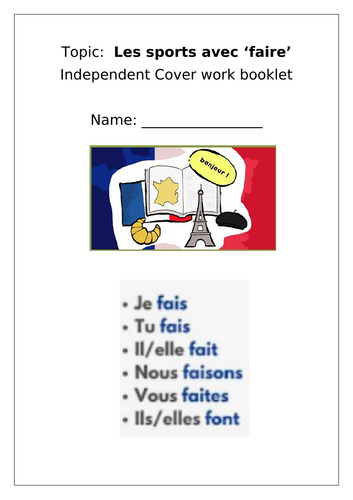 jouer/faire sporting activities cover booklet KS3/4 French | Teaching ...