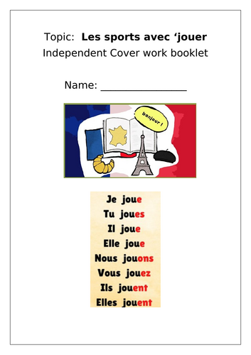 jouer/faire sporting activities cover booklet KS3/4 French | Teaching ...